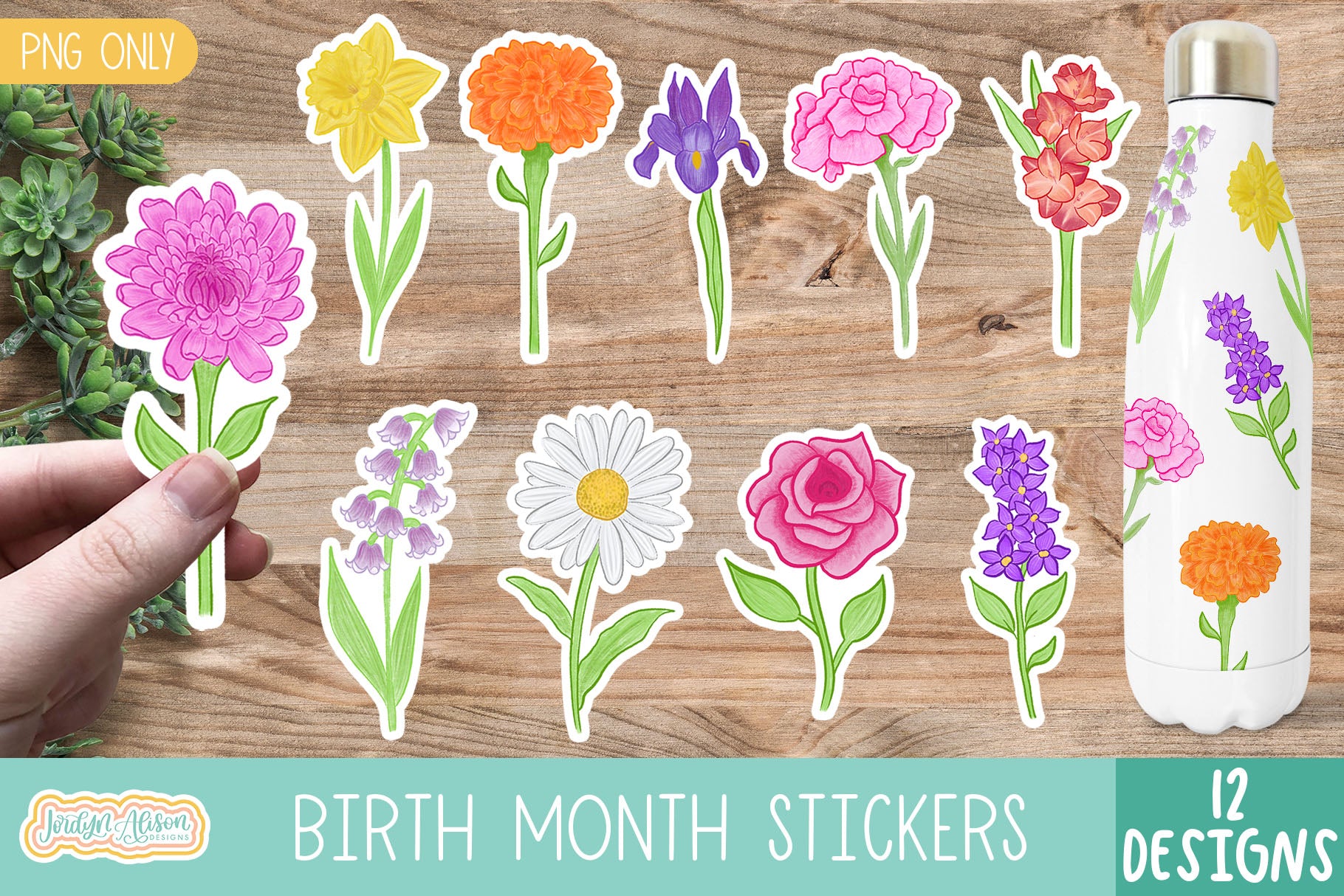 Birth Month Flower Stickers | PNG Print then Cut Stickers ...