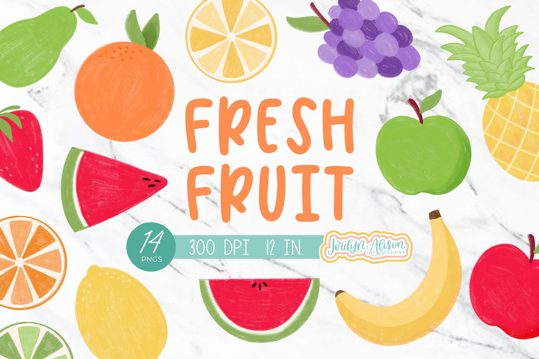 Fresh Fruit Clipart Bundle | 14 Fruit PNGs, Instant Download ...