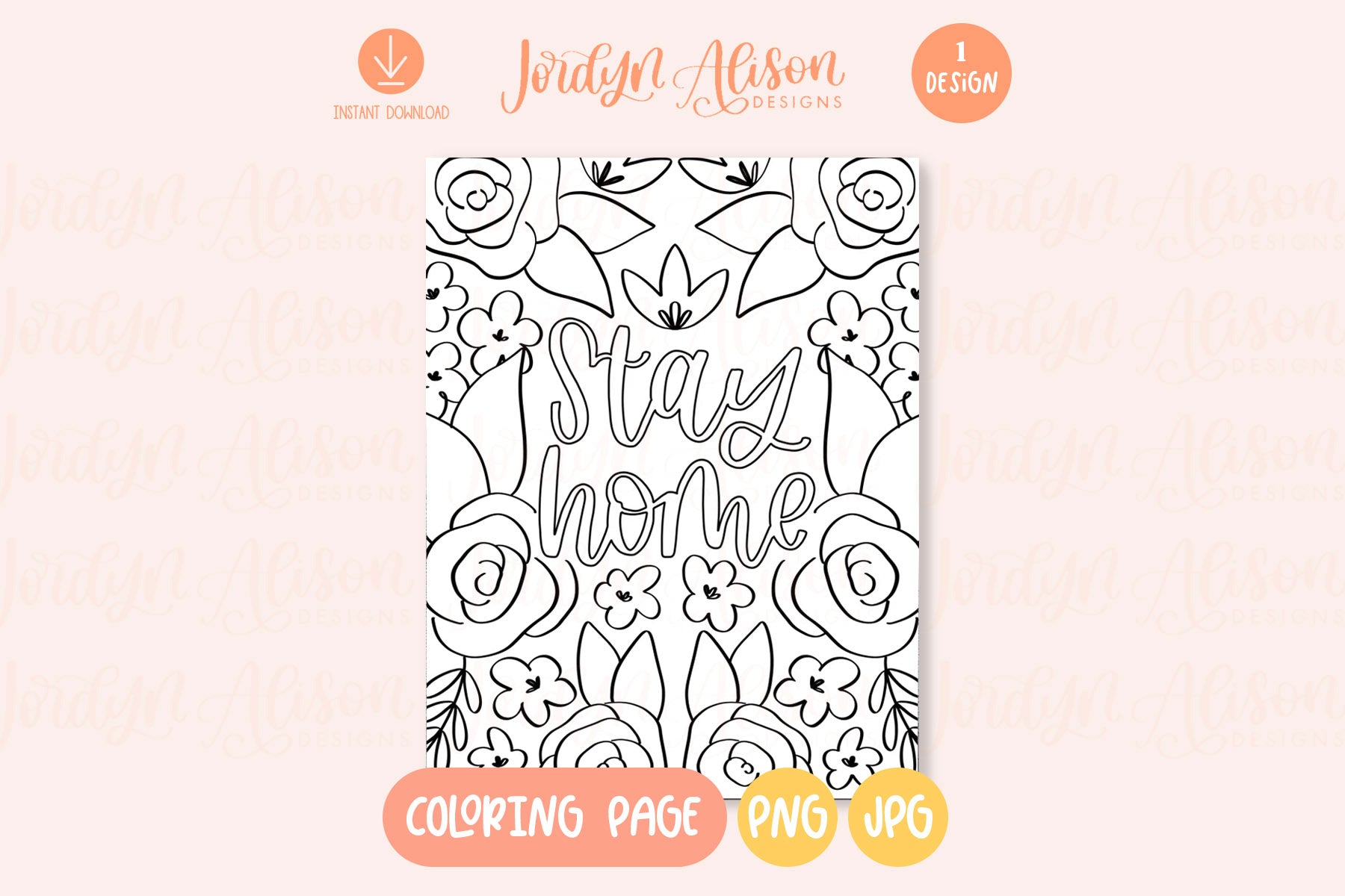 Stay Home Coloring Page | Easy Adult Coloring Page – JordynAlisonDesigns