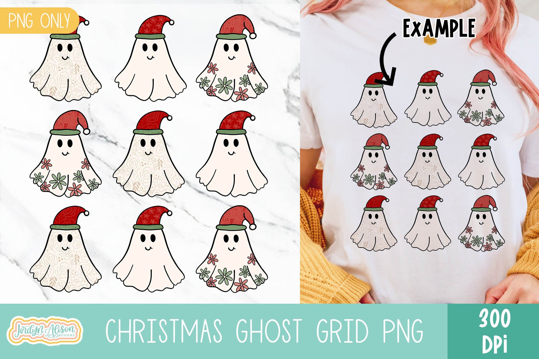 Retro Christmas Ghost Grid PNG for Sublimation – JordynAlisonDesigns